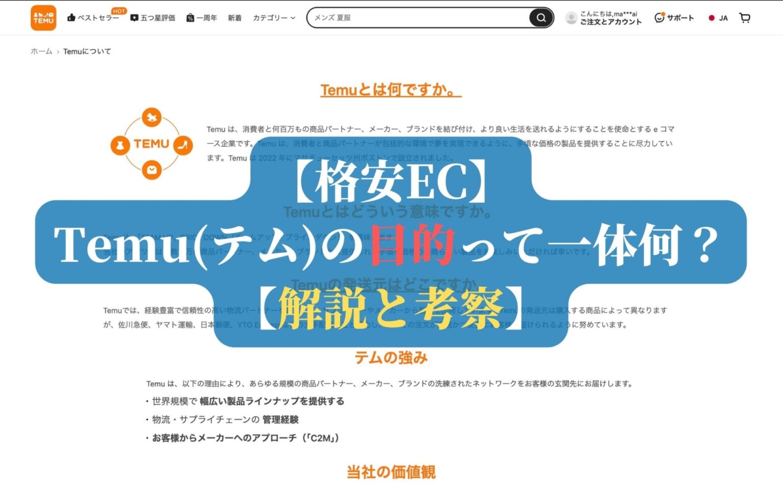 【格安EC】Temu（テム）の目的って一体何？【解説と考察】